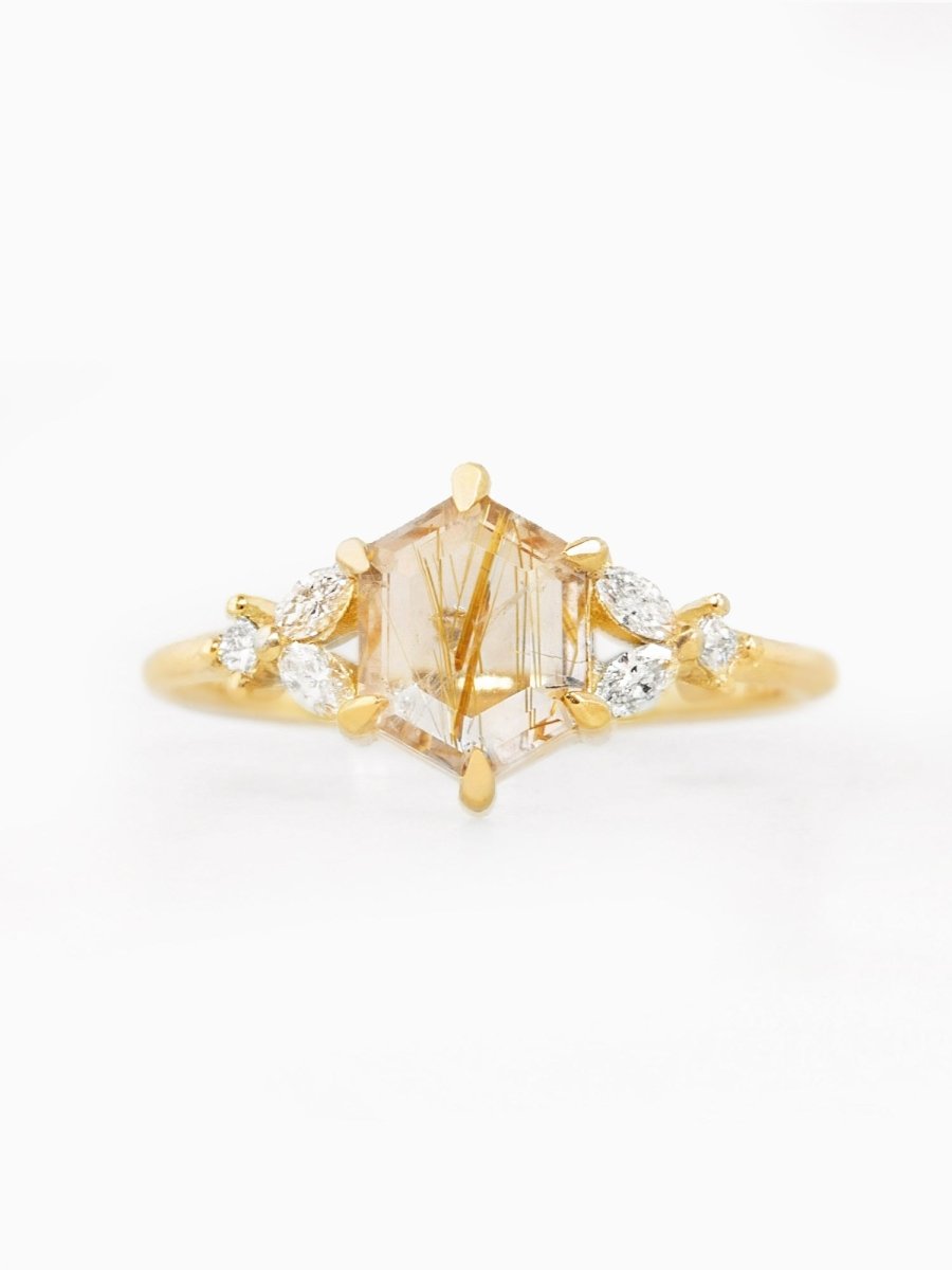 Amelia Ring- Hexagon Rutilated Quartz Engagement ring l HIDDENSPACE