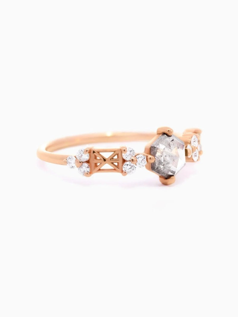 Sarang Ring – Hexagon Salt & Pepper Diamond | HIDDENSPACE